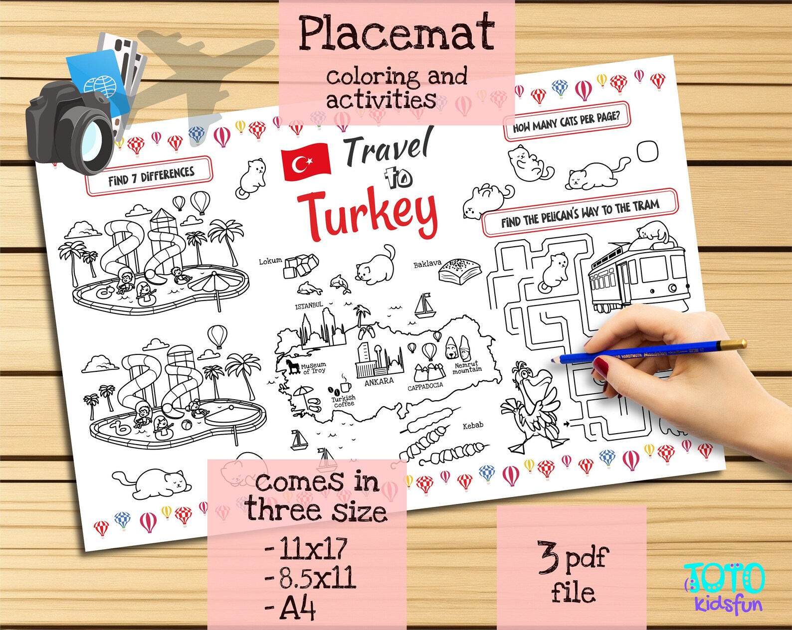 Placemat Travel to Turkey. Printable Coloring Page for Kids. Travel ...