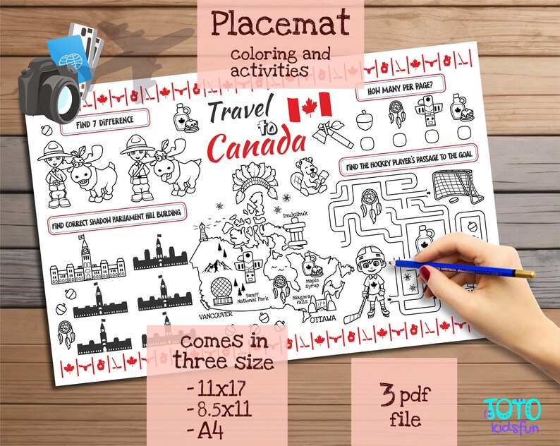Travel to Canada Placemat. Printable Coloring Page for Kids. Travel ...