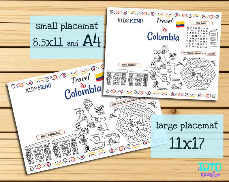 Colombian Kids Menu Template | Map & Activities (PDF) - Etsy