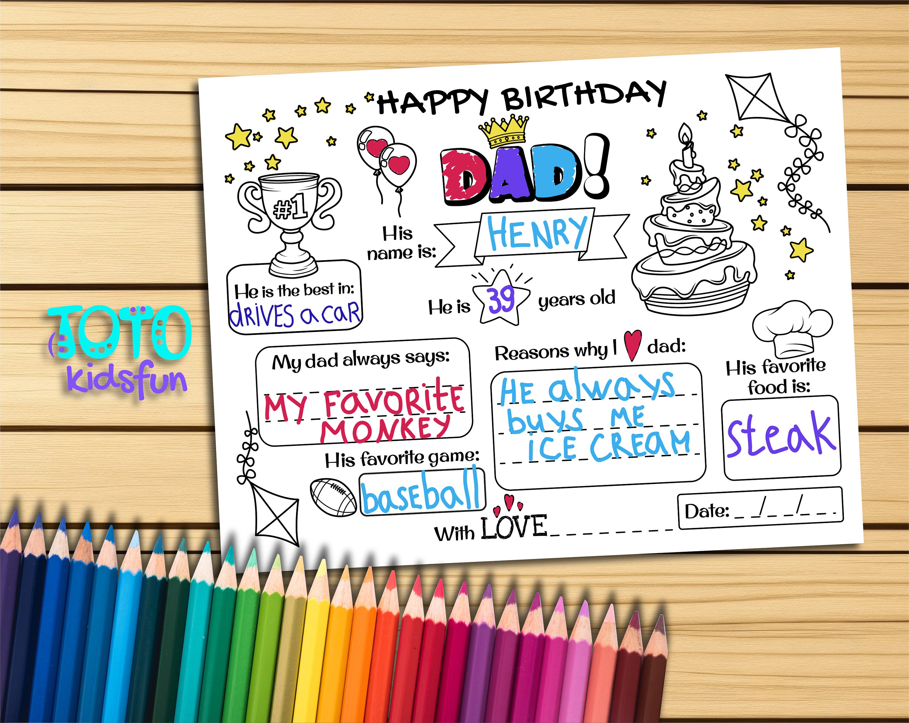 Printable Coloring Card Happy Birthday Dad. Template for DIY Greetings ...