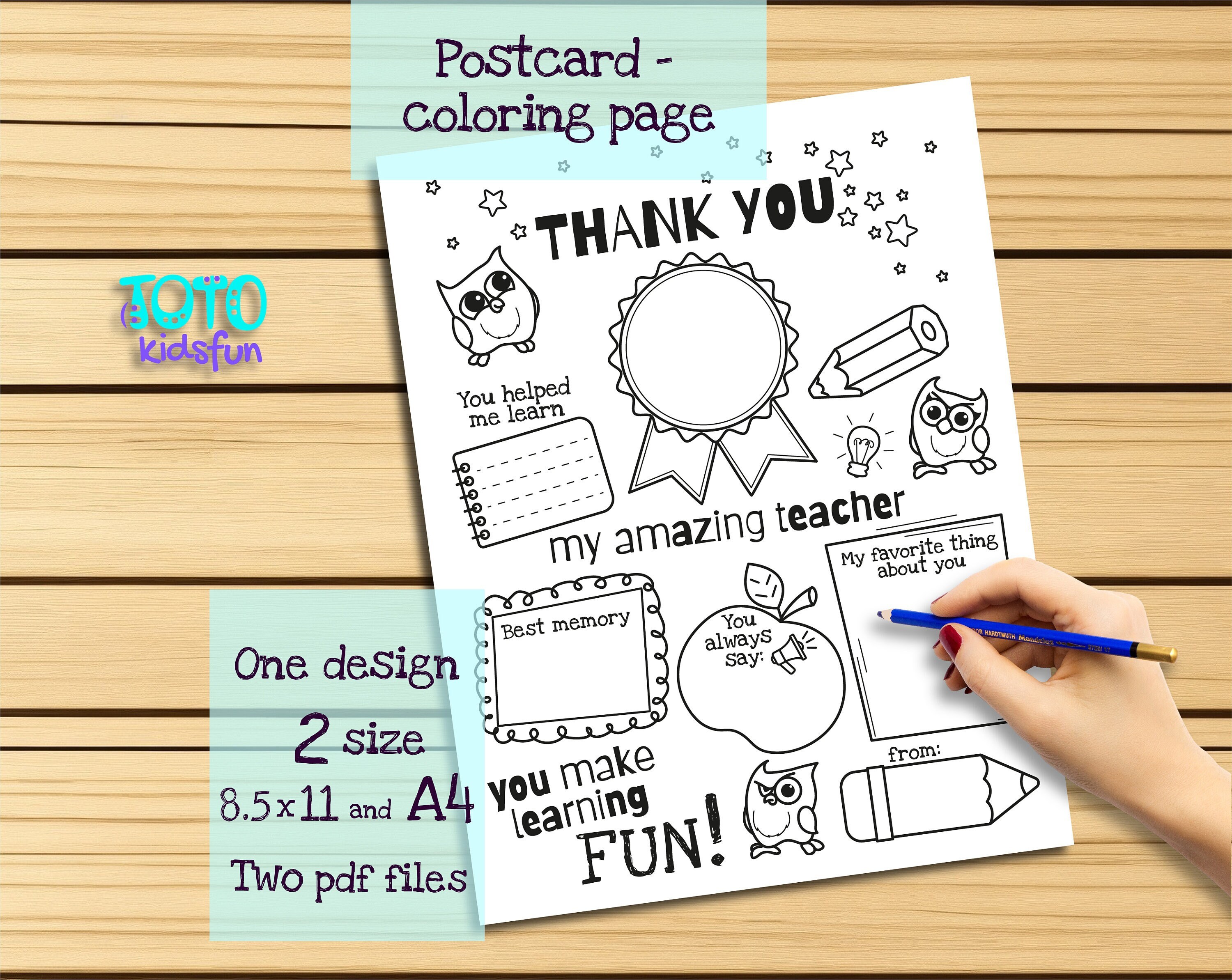 Teacher Appreciation Coloring Page, Thank You Gift, Postcard for the ...