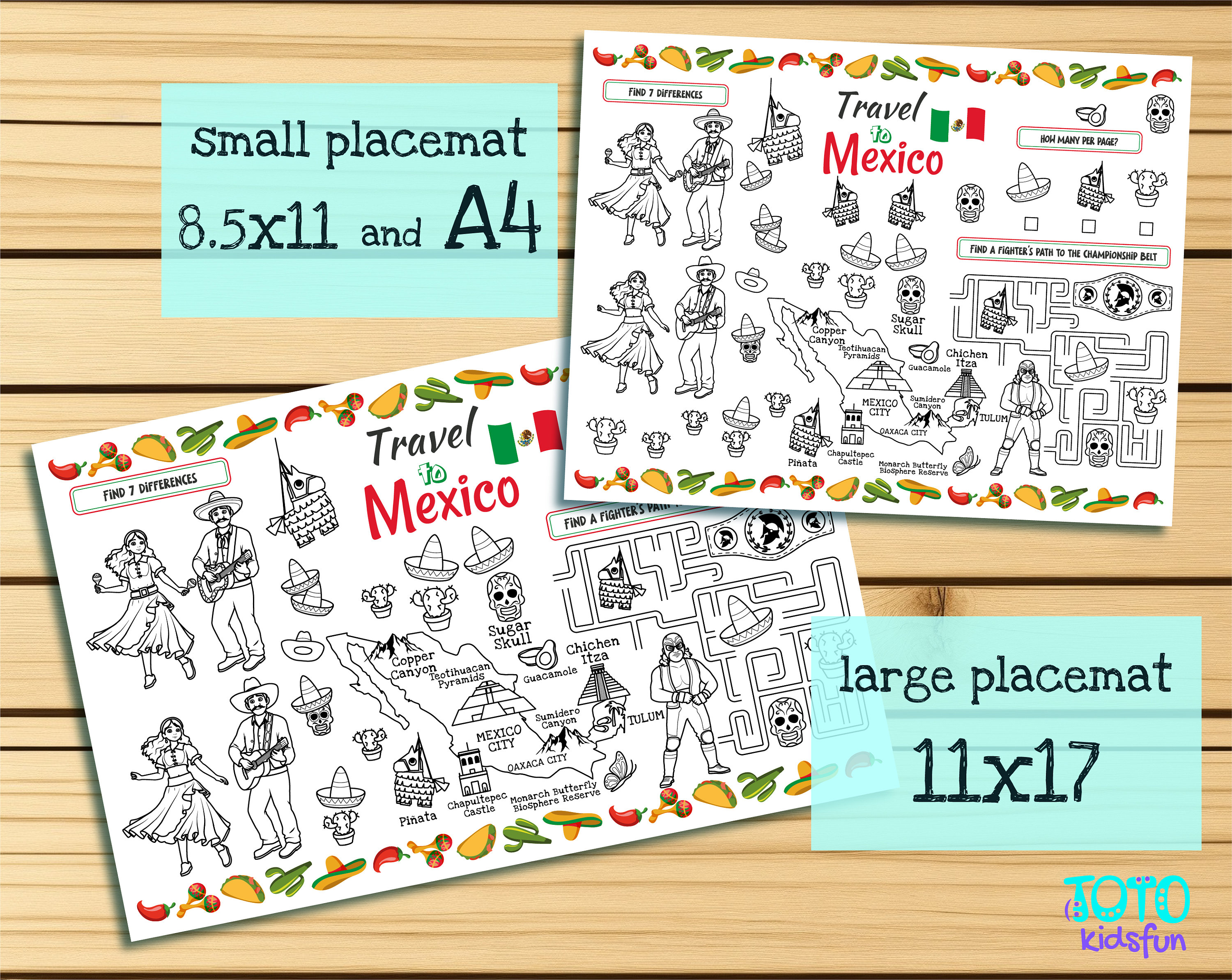 Travel to Mexico Placemat. Printable Coloring Page for Kids. Travel ...