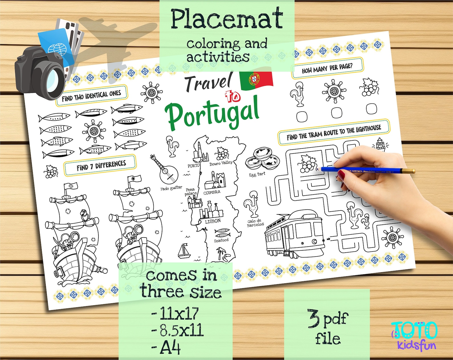 Placemat Travel to Portugal. Printable Coloring Page for Kids. Travel ...