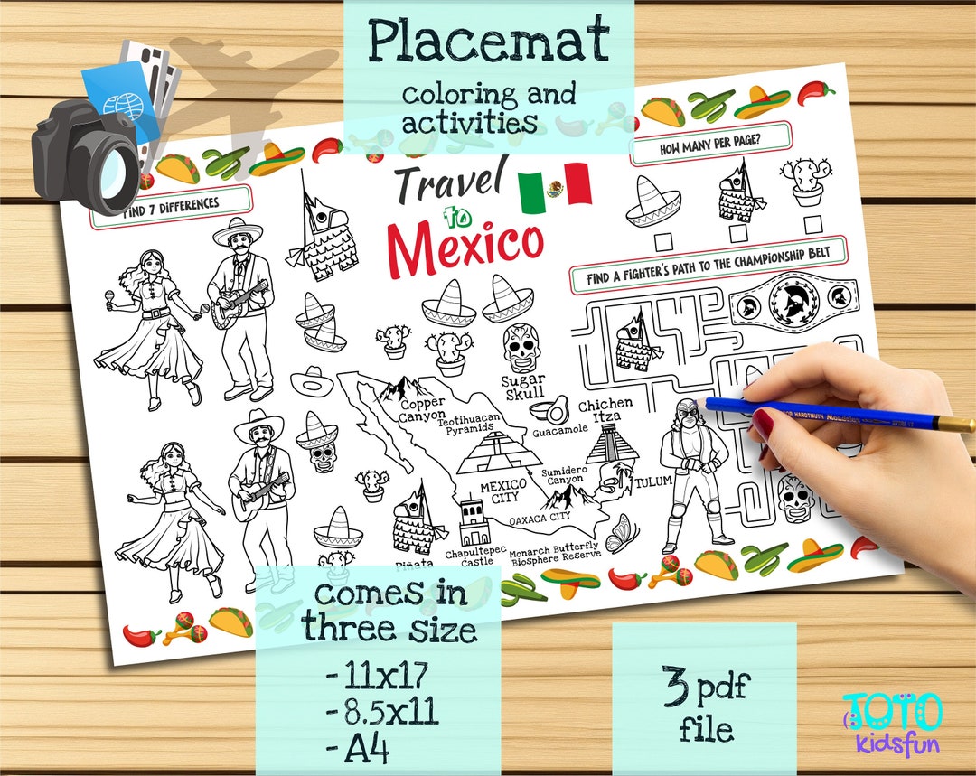 Travel to Mexico Placemat. Printable Coloring Page for Kids. Travel ...