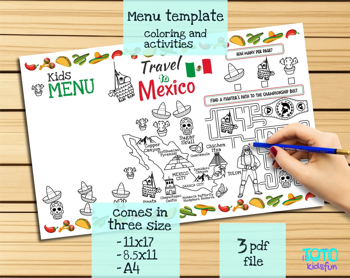 Mexican Menu Template for Kids. Mexican Restaurant Menu With a Map of ...