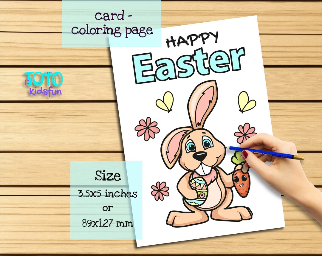 Easter Coloring Card With a Drawing of a Funny Bunny. Easter Coloring ...