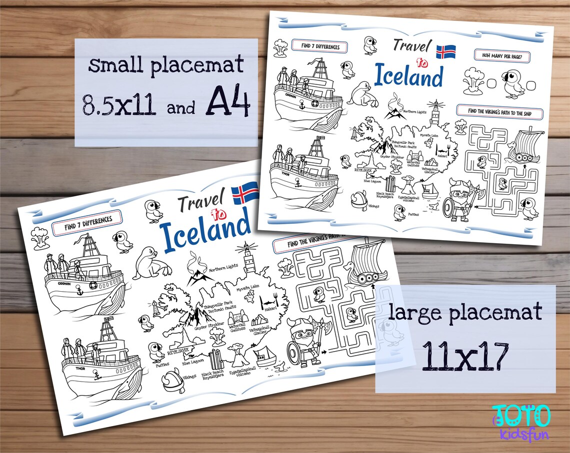 Placemat Travel to Iceland. Printable Coloring Page for Kids. Travel ...