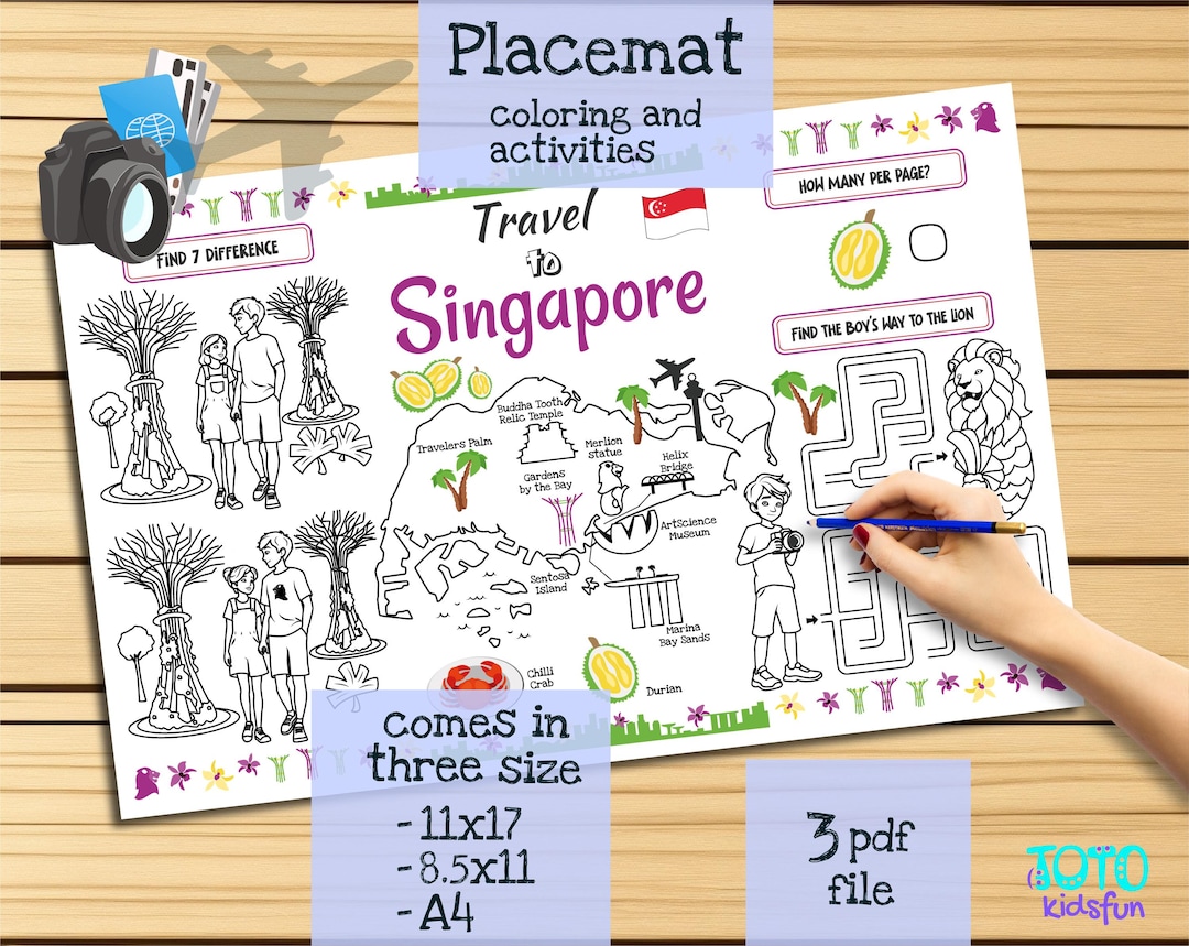 Placemat Travel to Singapore. Printable Coloring Page for Kids. Travel ...