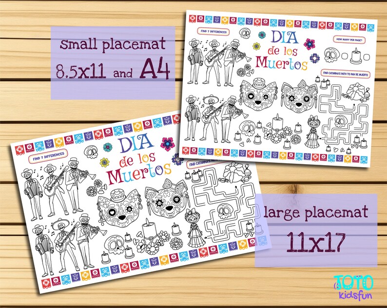 Coloring Page Fun for Kids - Dia De Los Muertos. Printable Placemat for ...