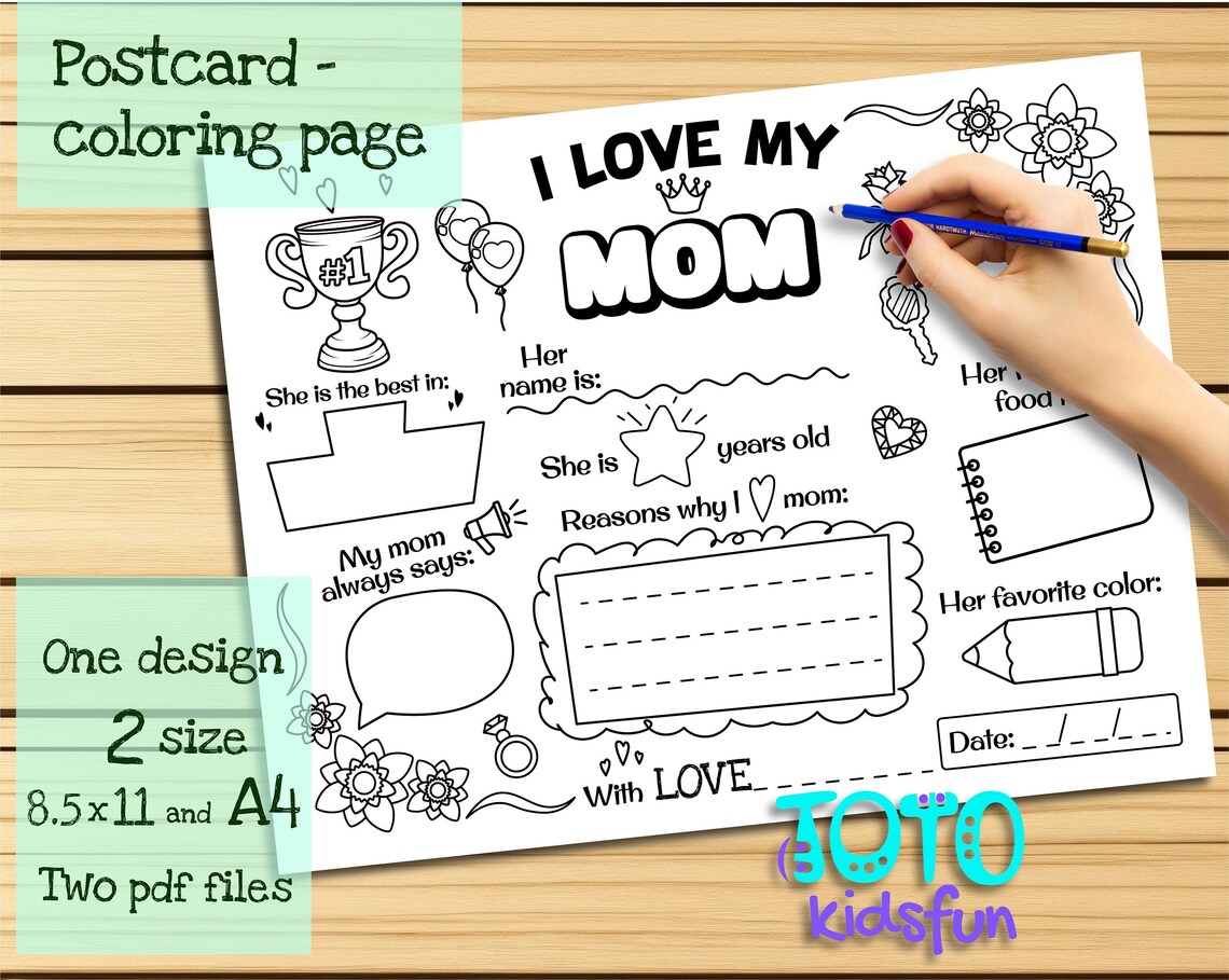 Coloring Card I Love My Mom. Template for DIY Greetings Kids Gift ...