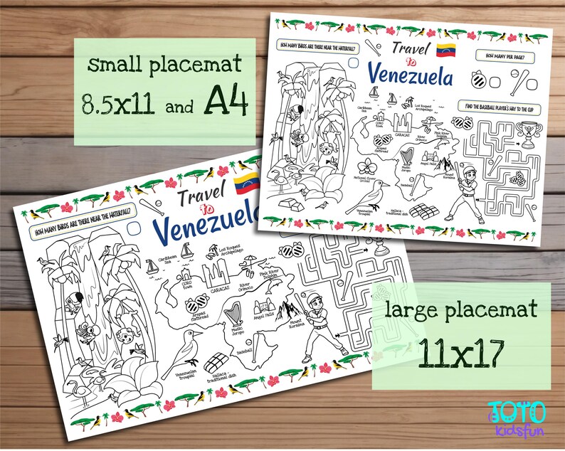 Placemat Travel to Venezuela. Printable Coloring Page for Kids. Travel ...