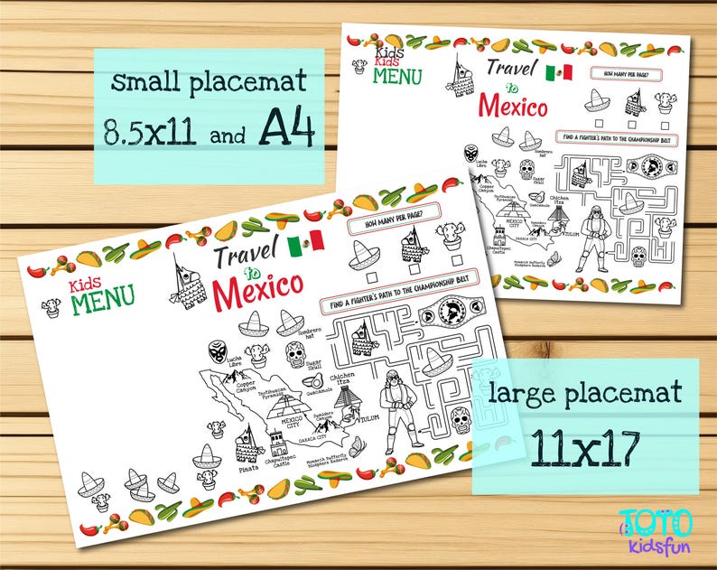 Two Page Mexican Kids Menu Template. Mexican Restaurant Menu With ...