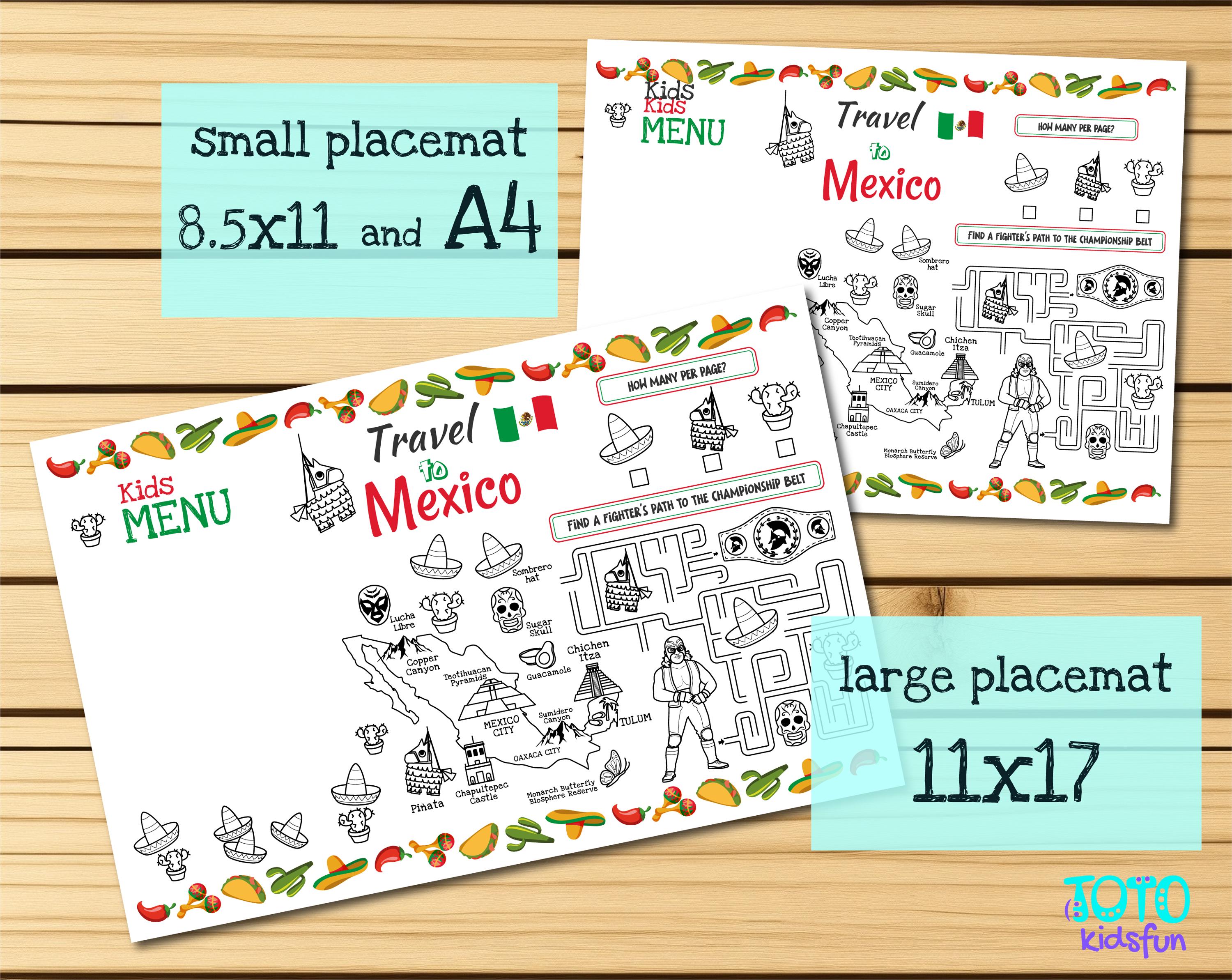 Two Page Mexican Kids Menu Template. Mexican Restaurant Menu With ...