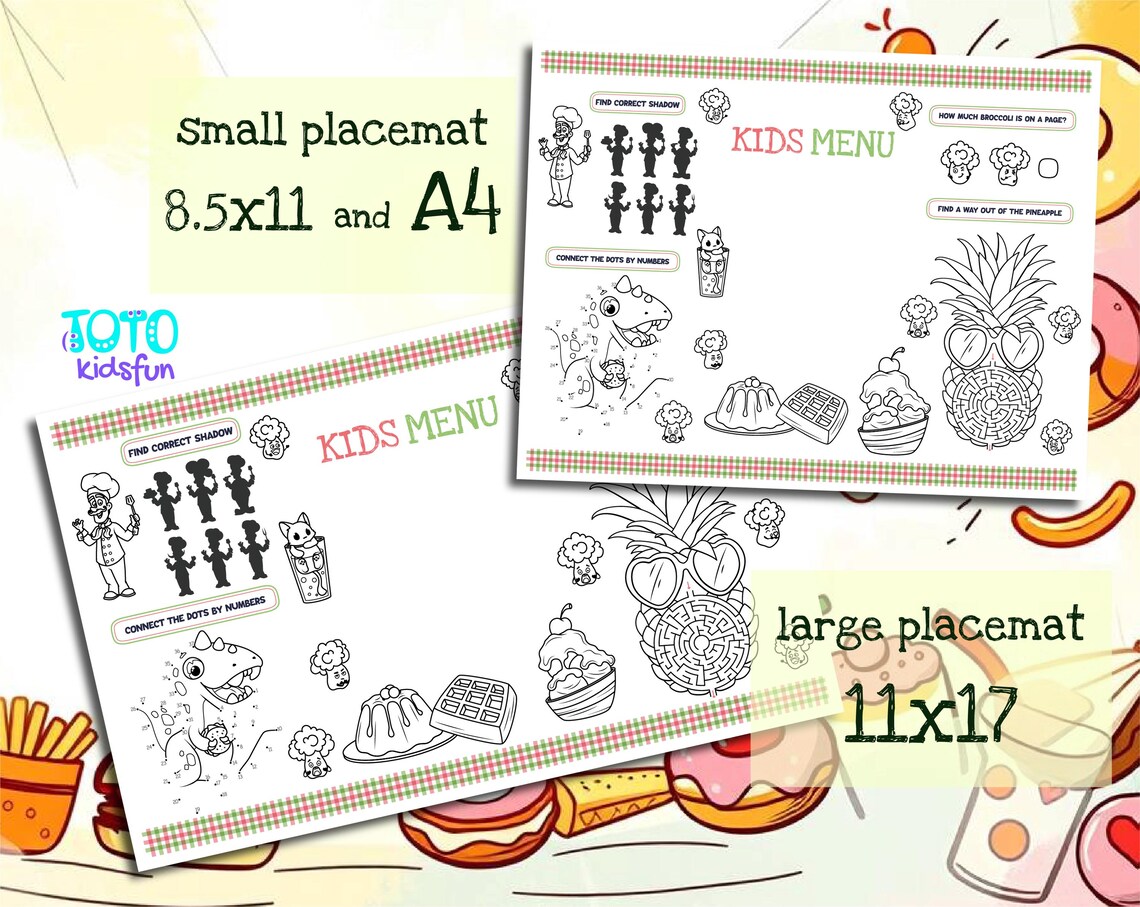 Printable Template Kids Menu for Restaurants With Fun Activity Sheet - Etsy