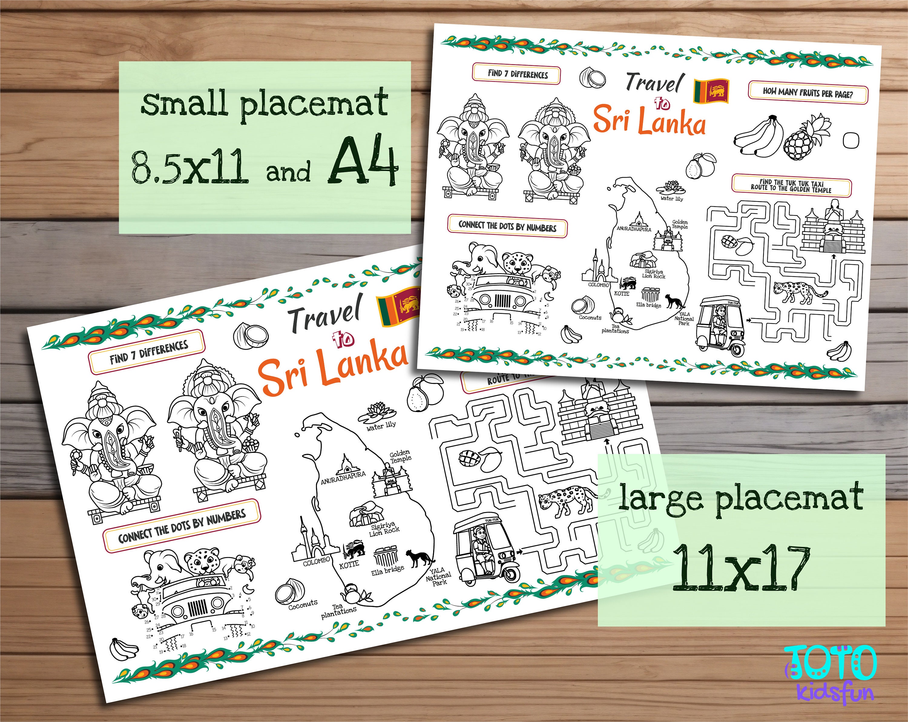 Placemat Travel to Sri Lanka. Printable Coloring Page for Kids. Travel ...