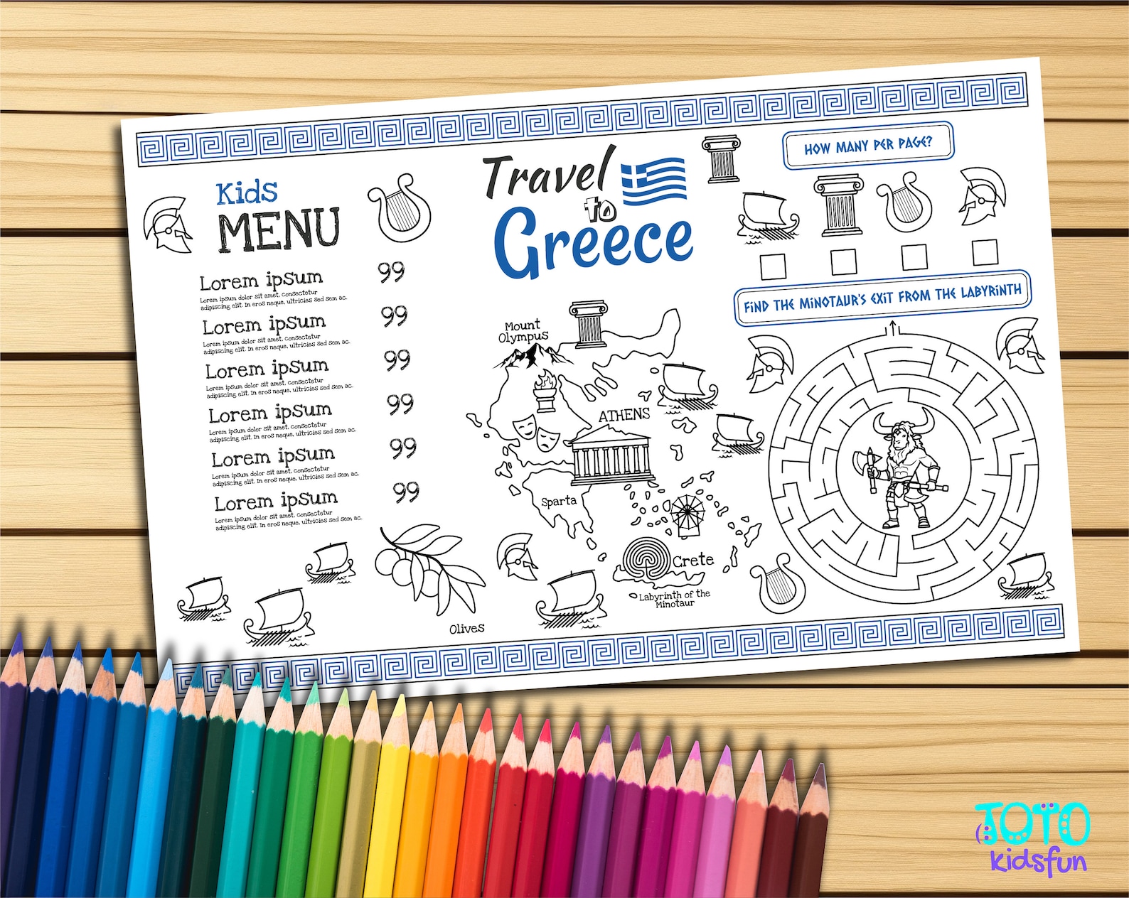 Greece Menu Template for Kids. Greek Restaurant Menu With a Map of ...