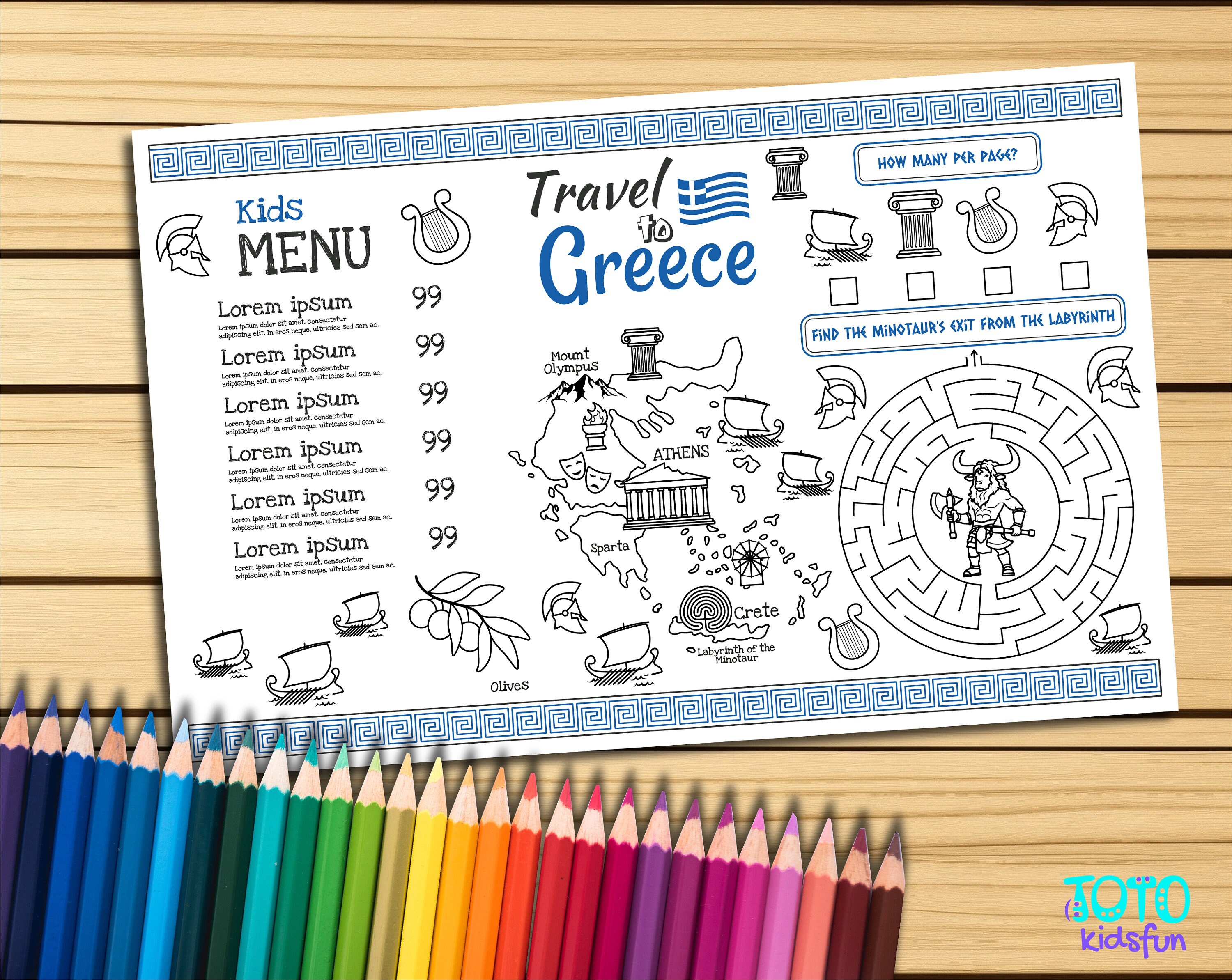 Greece Menu Template for Kids. Greek Restaurant Menu With a Map of ...
