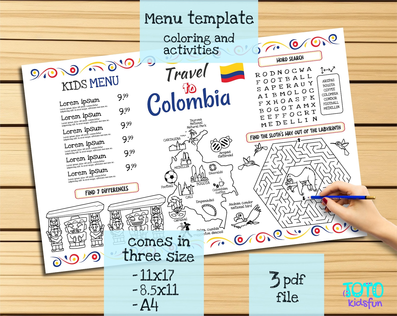Colombian Kids Menu Template | Map & Activities (PDF) - Etsy