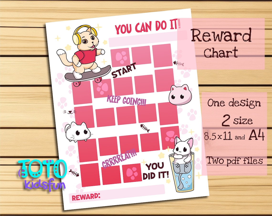 Printable Kitty Reward Chart. Work for Kids. Behavior Chart for Lovers ...