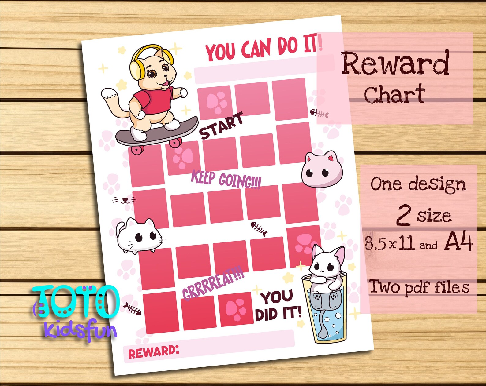 Printable Kitty Reward Chart. Work for Kids. Behavior Chart for Lovers ...
