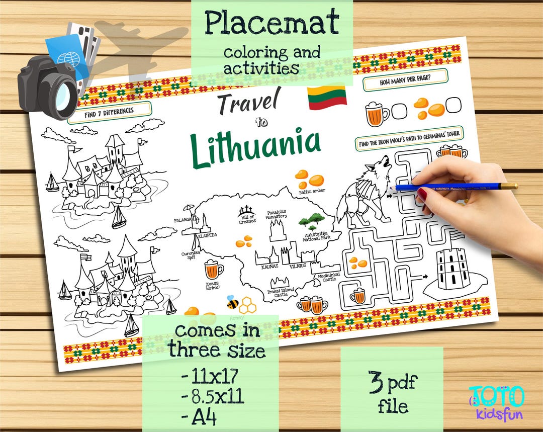 Lithuania Travel Placemat Coloring Page for Kids, Preschool Activity ...
