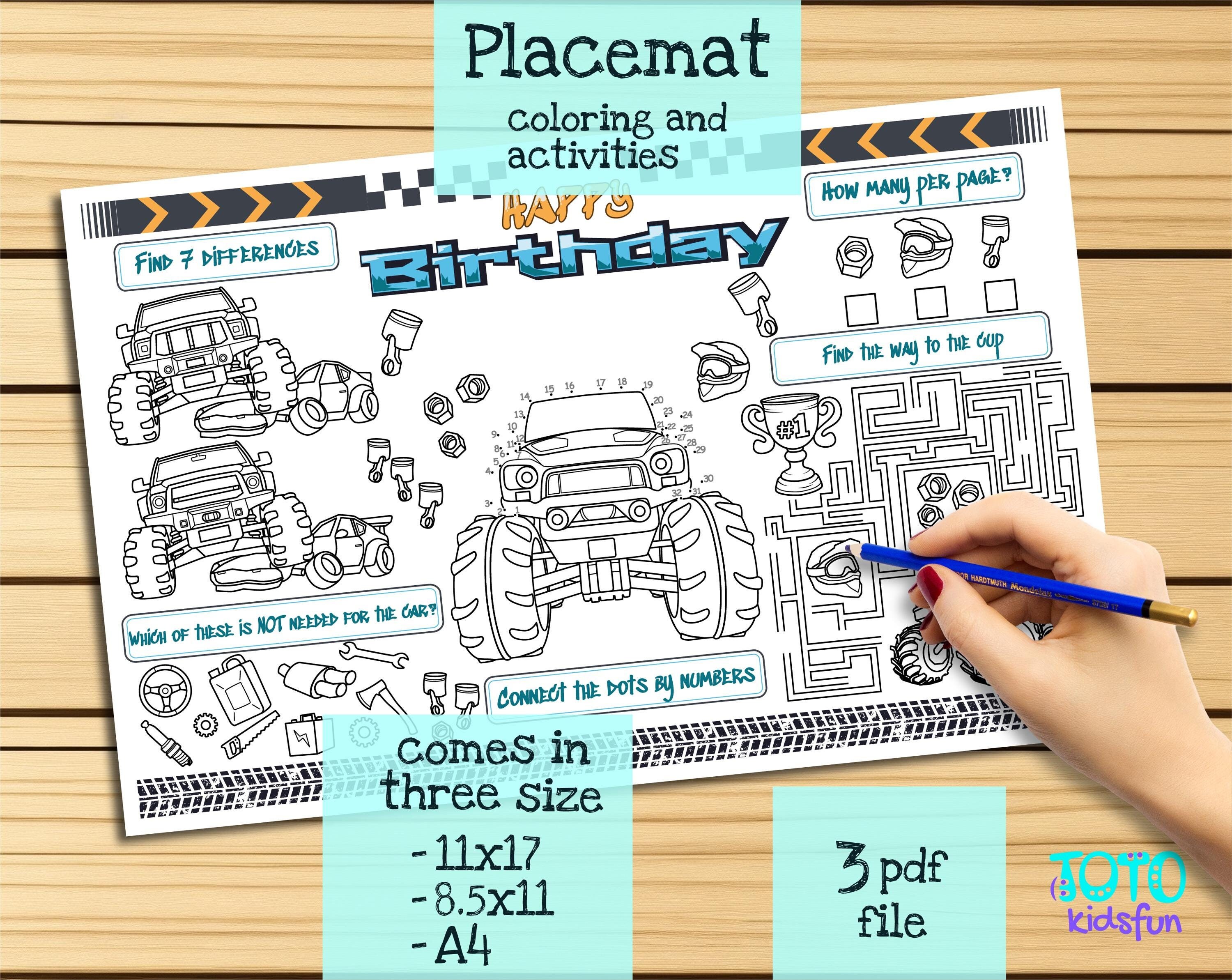 Happy Birthday Placemat. Monster Trucks Theme. Printable Birthday ...
