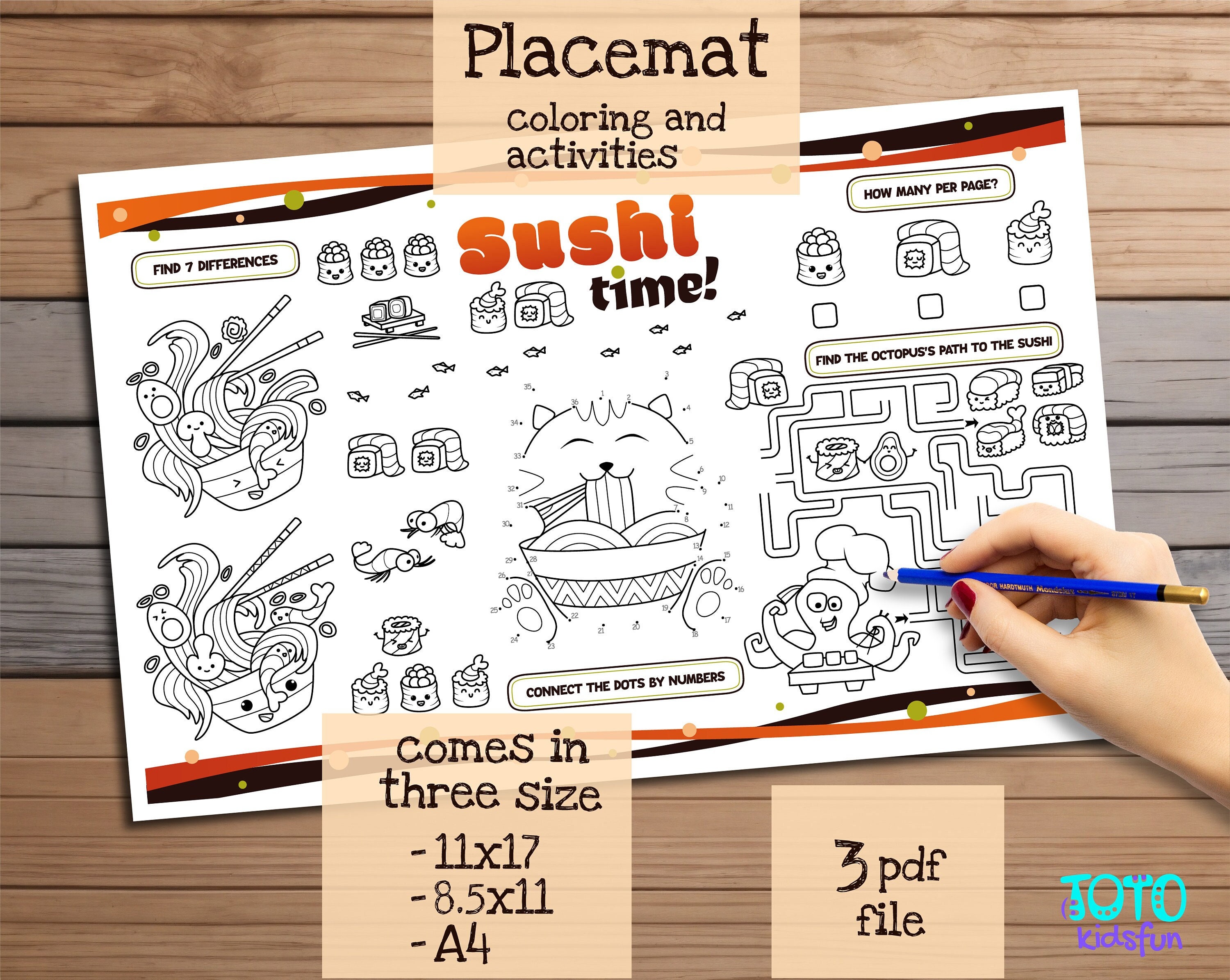 Printable Placemat Sushi Time. Sushi Activity Sheet. Sushi Kawaii ...