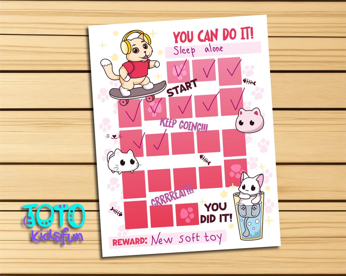 Printable Kitty Reward Chart. Work for Kids. Behavior Chart for Lovers ...