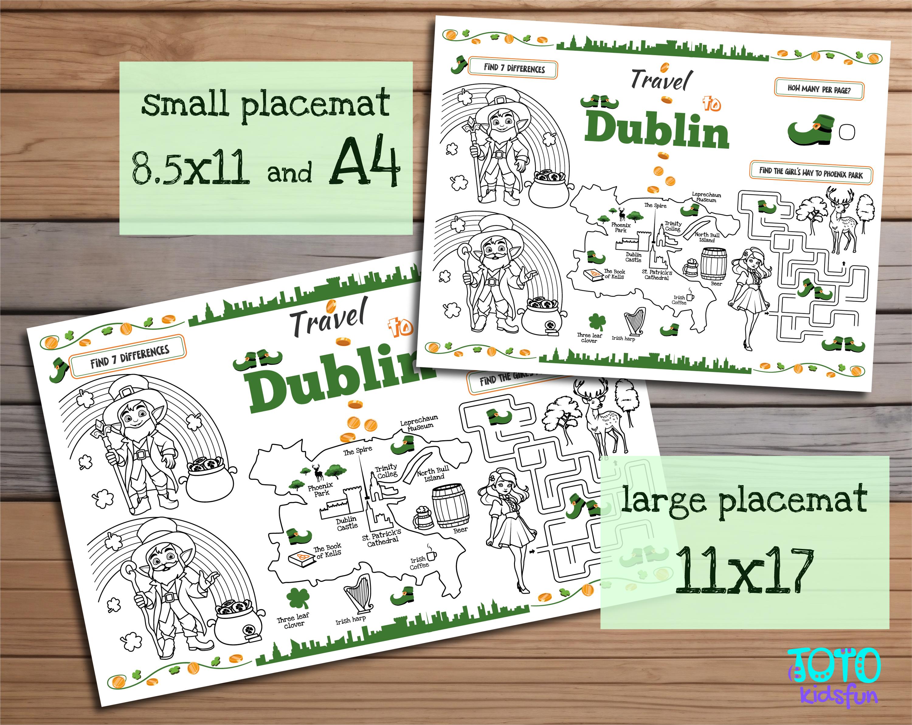 Placemat Travel to Dublin. Printable Coloring Page for Kids. Travel ...