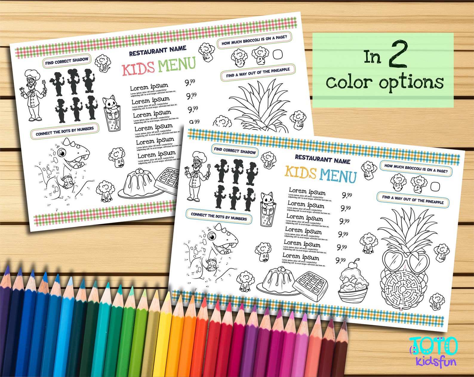 Printable Template Kids Menu for Restaurants With Fun Activity Sheet - Etsy