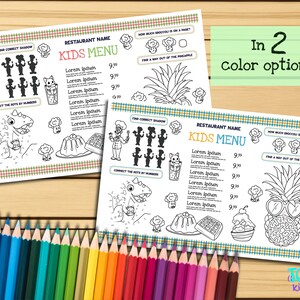 Printable Template Kids Menu for Restaurants With Fun Activity Sheet - Etsy