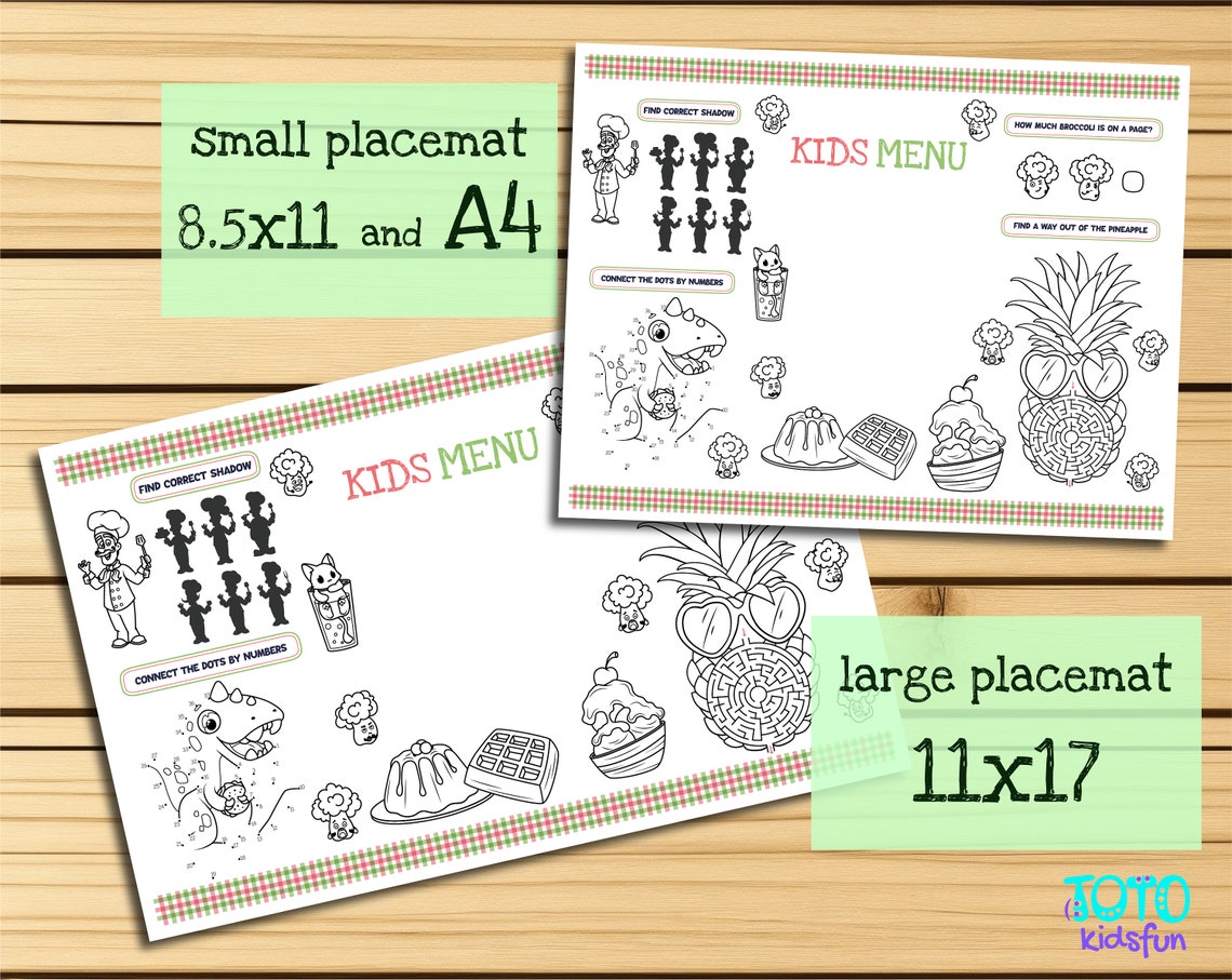Printable Template Kids Menu for Restaurants With Fun Activity Sheet - Etsy