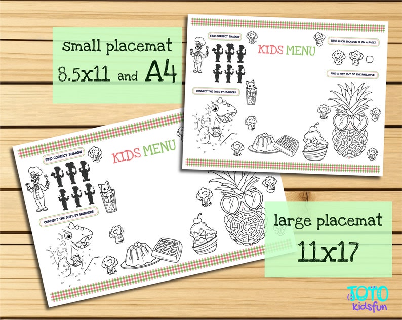 Printable Template Kids Menu for Restaurants With Fun Activity Sheet - Etsy