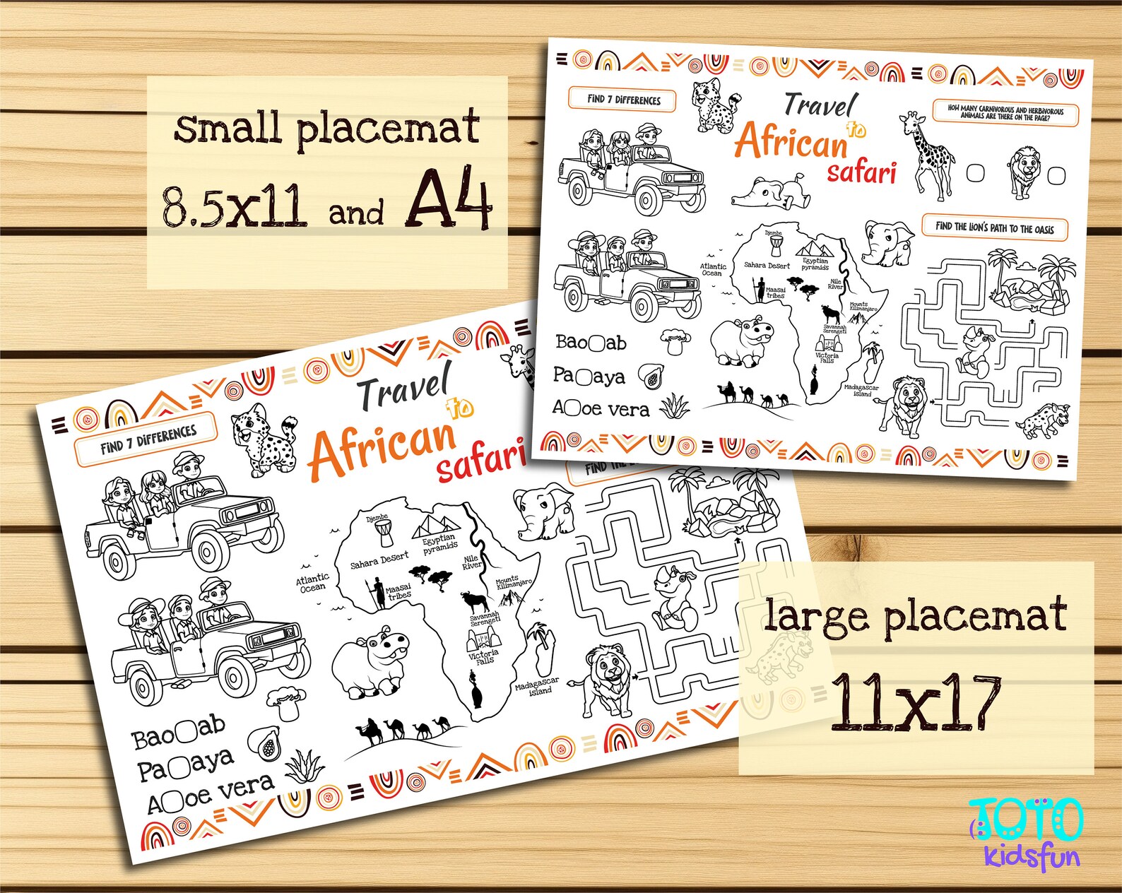 African Safari Placemat - Printable Coloring Page for Kids. Activity ...