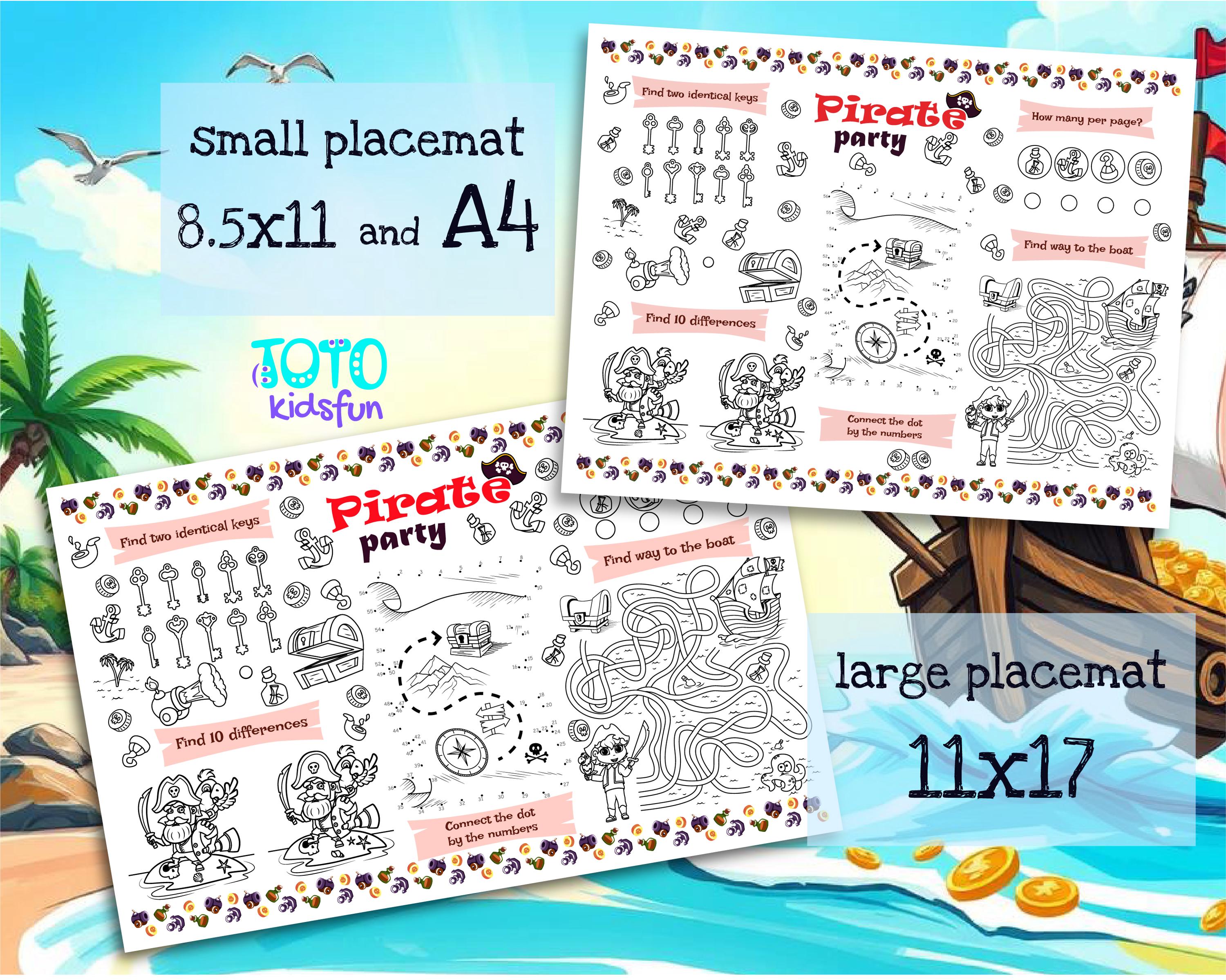 Pirate Activity Sheet for Kids | Pirate Birthday Party Placemat ...