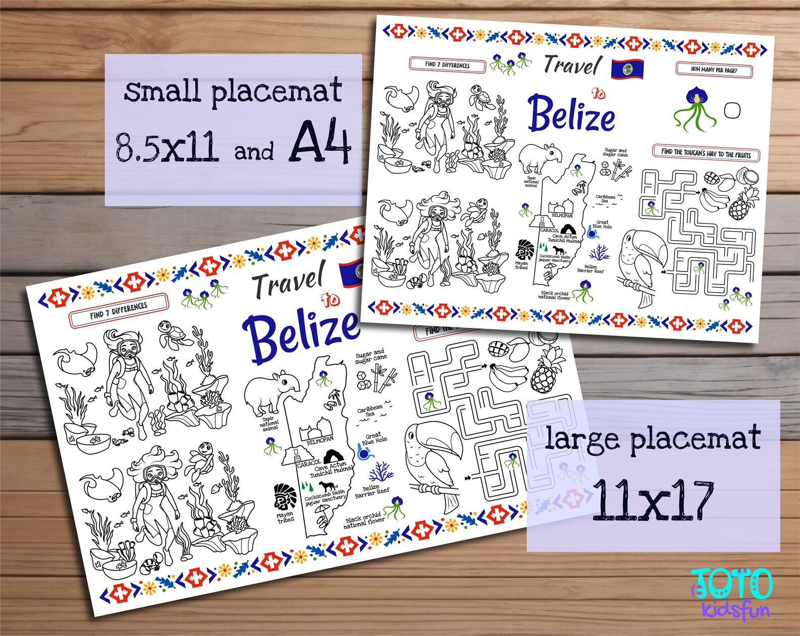 Placemat Travel to Belize. Printable Coloring Page for Kids. Travel ...