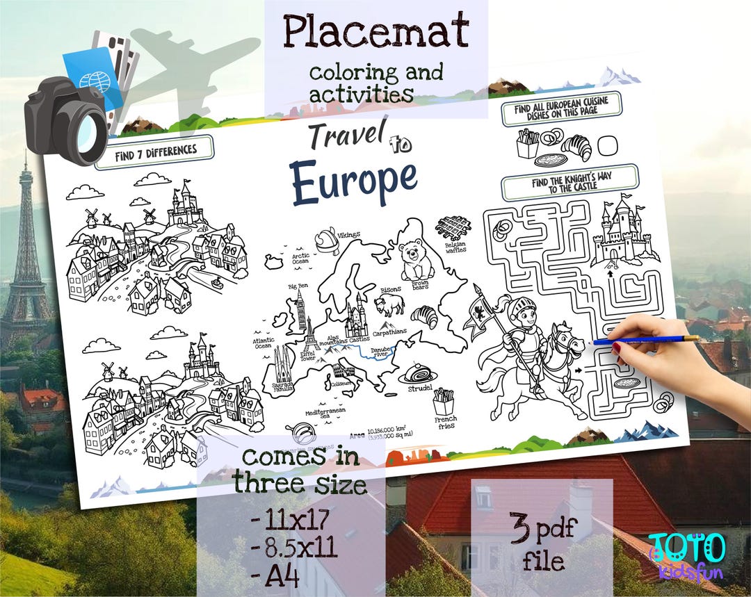 Europe Activity Worksheet for Kids | Travel to Europe Coloring Page ...