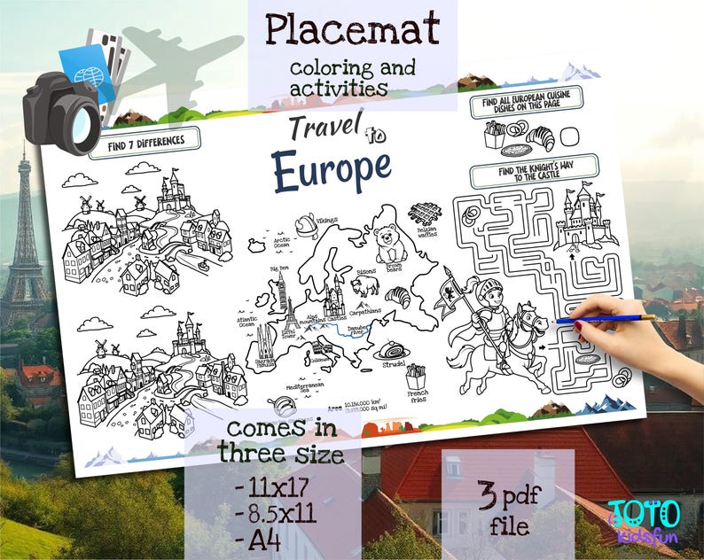Europe Activity Worksheet for Kids | Travel to Europe Coloring Page ...