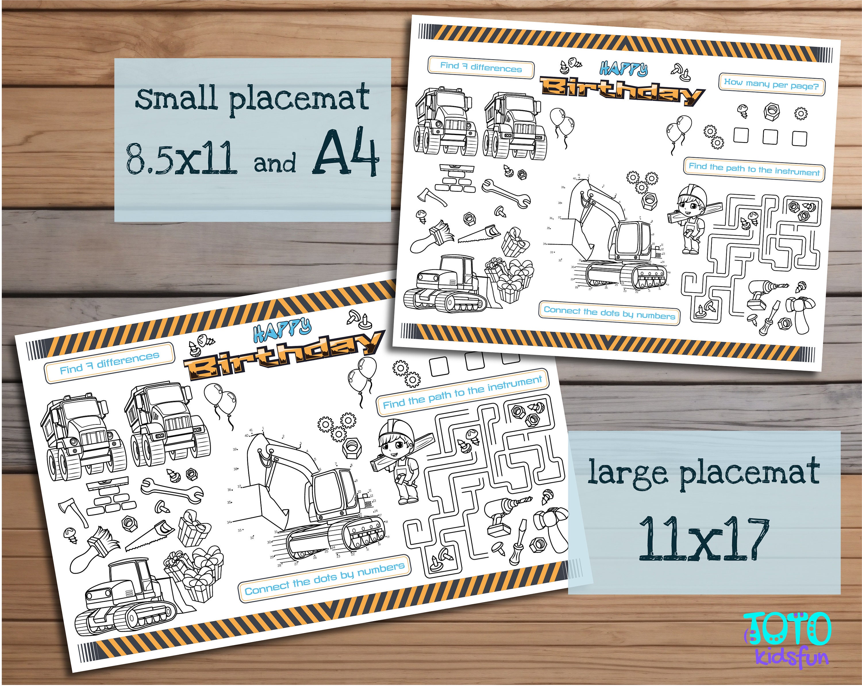 Placemat Happy Birthday. Building Theme. Printable Birthday Coloring ...