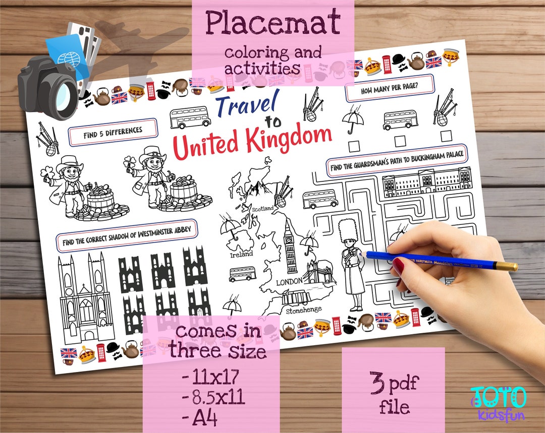 Travel to the United Kingdom Placemat. Printable Coloring Page for Kids ...