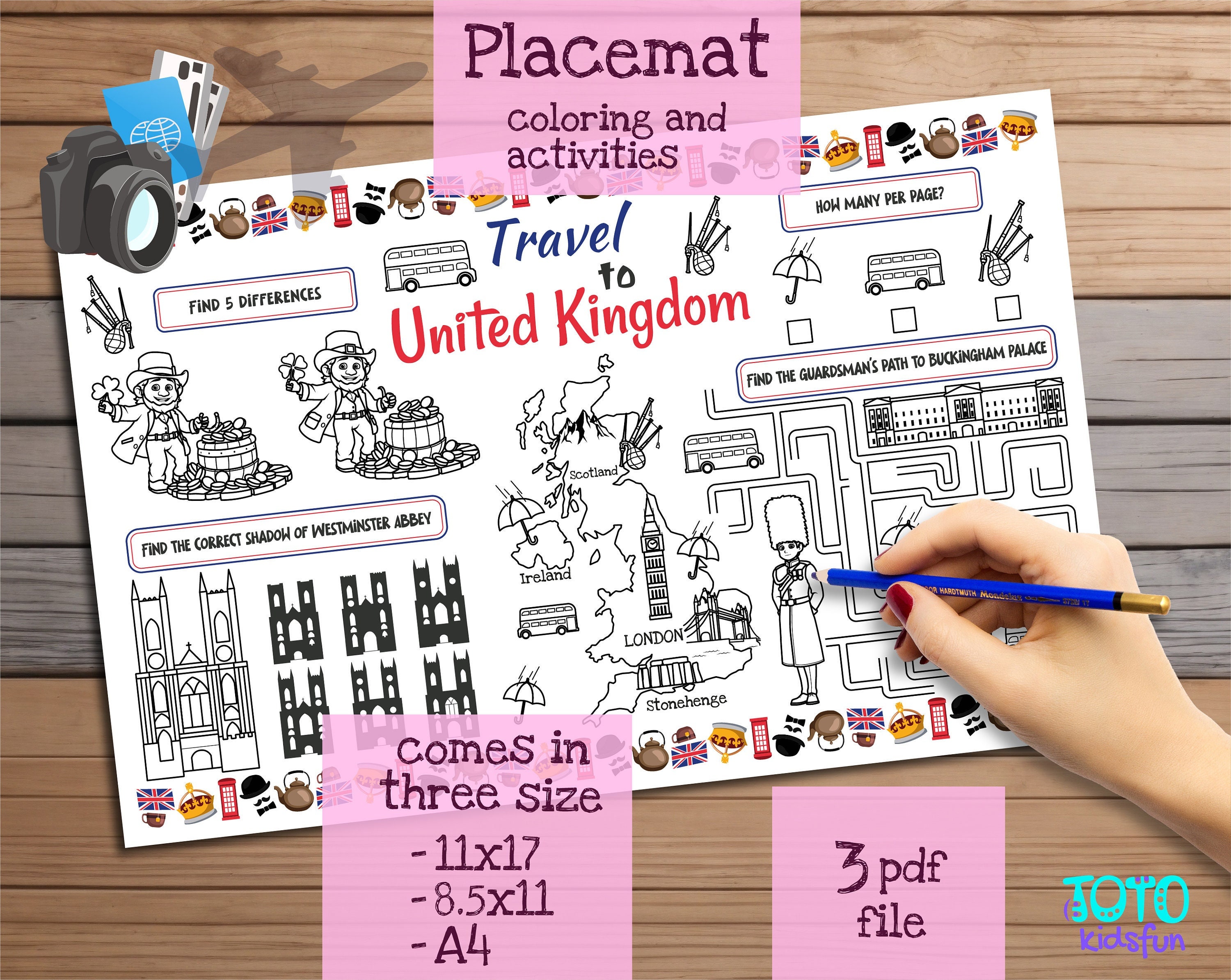 Travel to the United Kingdom Placemat. Printable Coloring Page for Kids ...