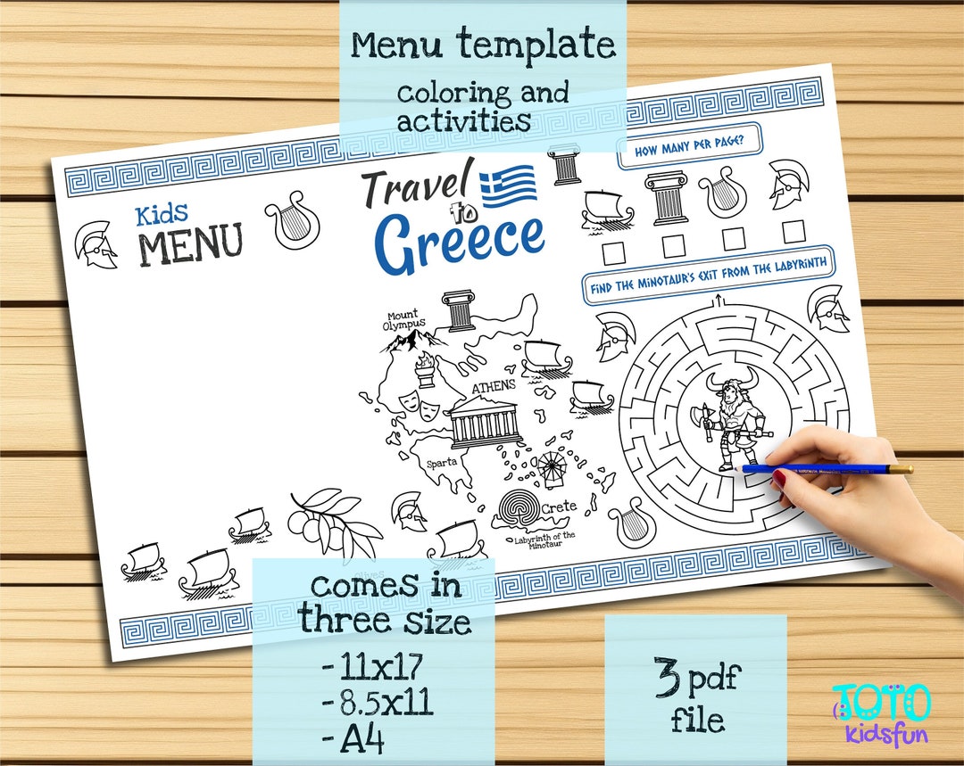 Greece Menu Template for Kids. Greek Restaurant Menu With a Map of ...