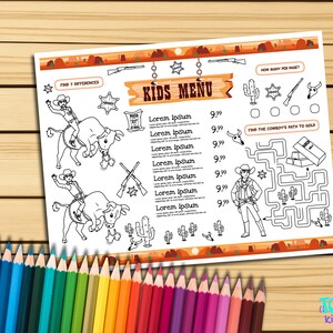 Printable Wild West Kids Menu Template for Restaurants With Fun ...