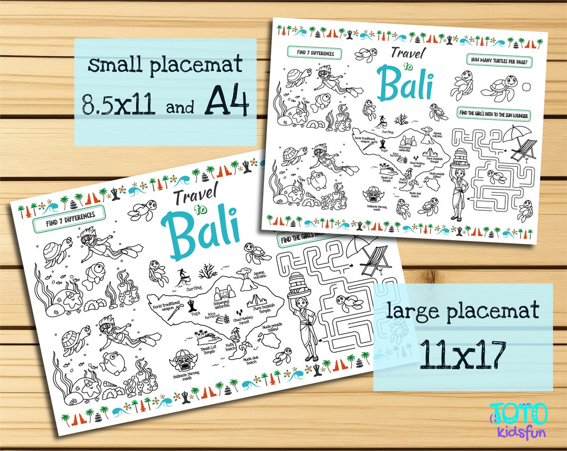 Placemat Travel to Bali. Printable Coloring Page for Kids. Travel ...