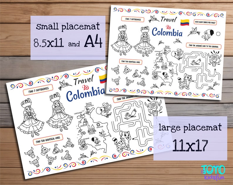 Placemat Travel to Colombia. Printable Coloring Page for Kids. Travel ...