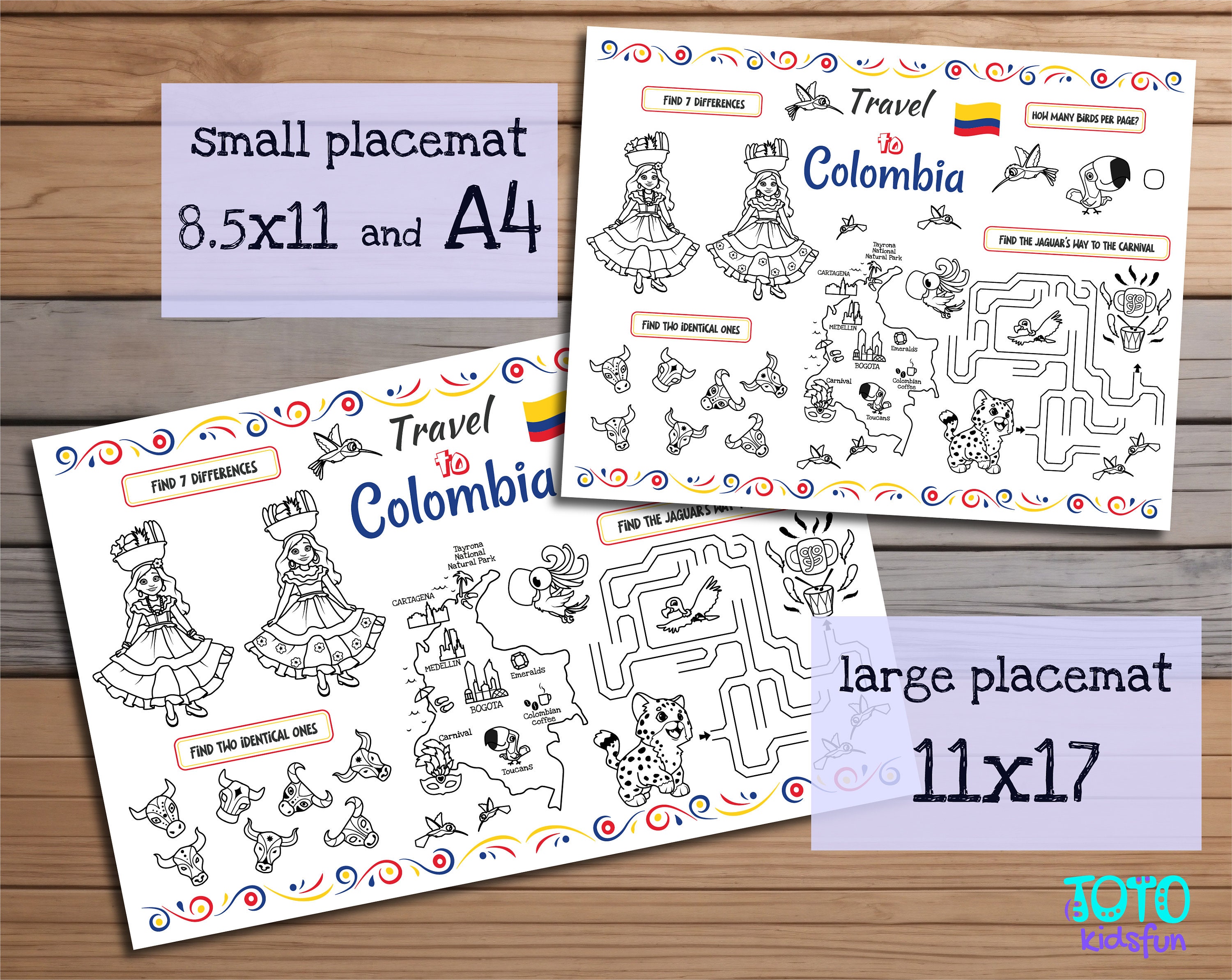 Placemat Travel to Colombia. Printable Coloring Page for Kids. Travel ...