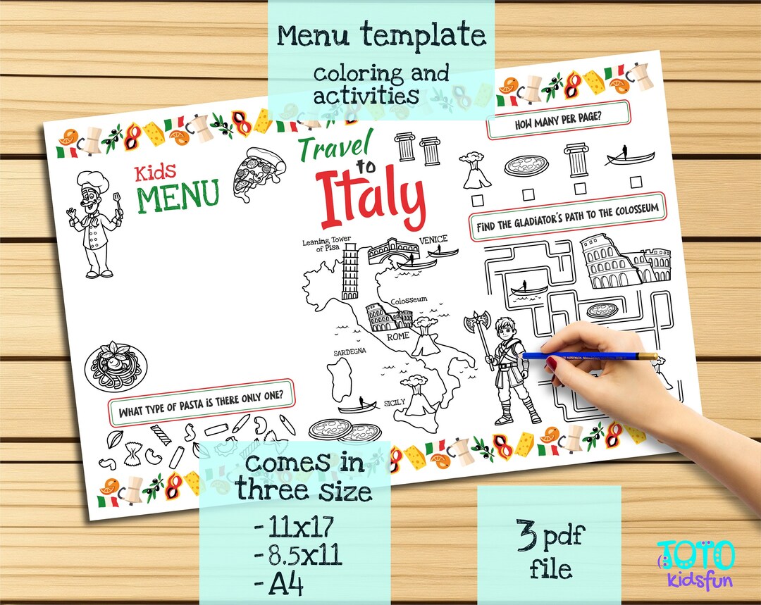 Italian Menu Template for Kids. Italian Restaurant Menu With a Map of ...