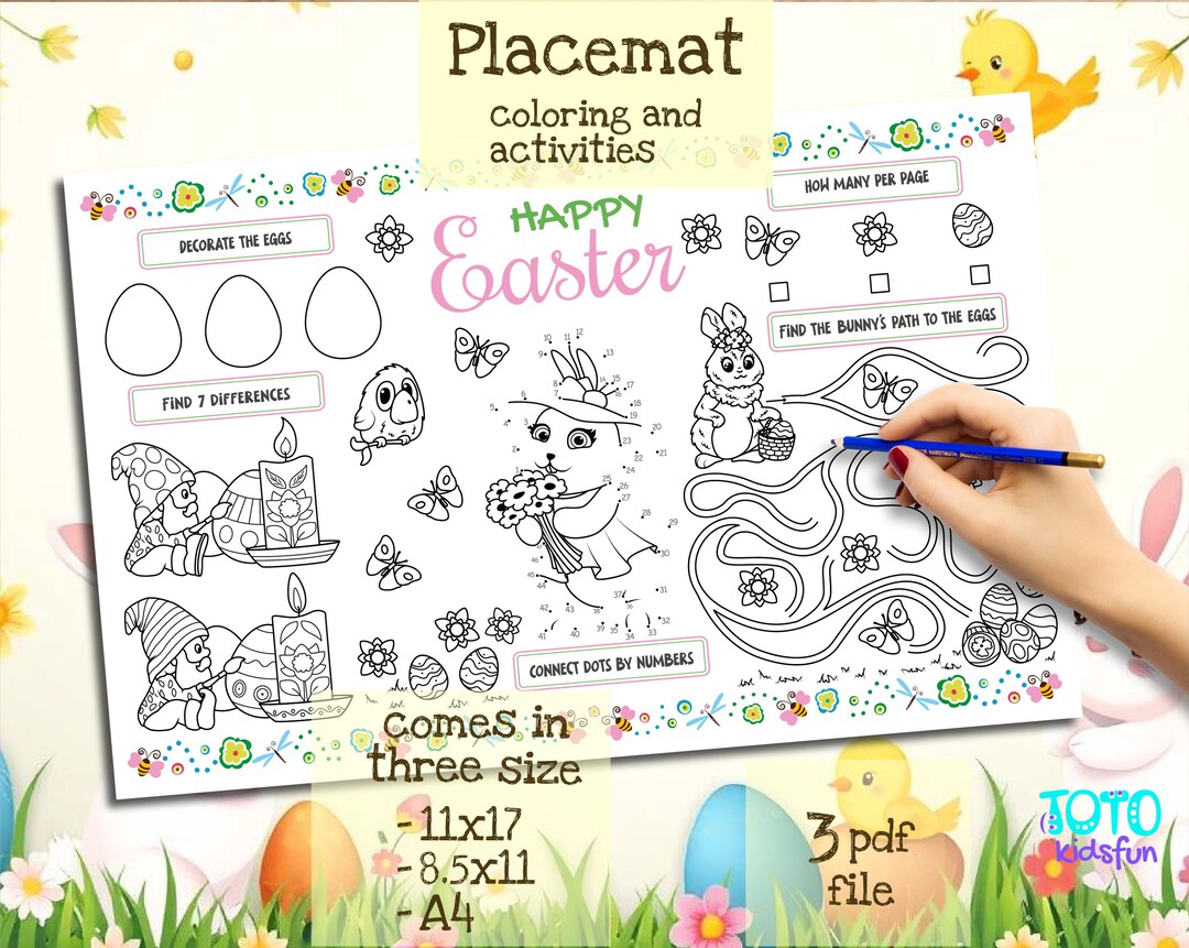 Easter Activity Sheet for Kids | Bunny Placemat Printable | Kids Easter ...