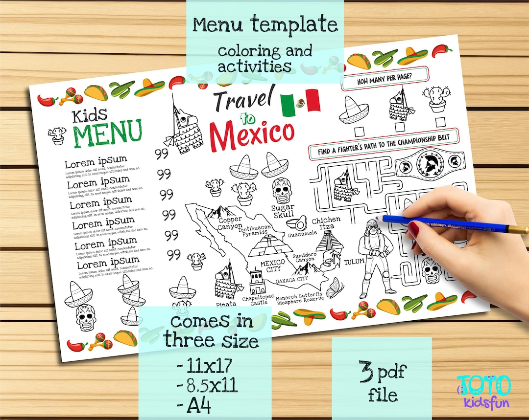 Mexican Menu Template for Kids. Mexican Restaurant Menu With a Map of ...