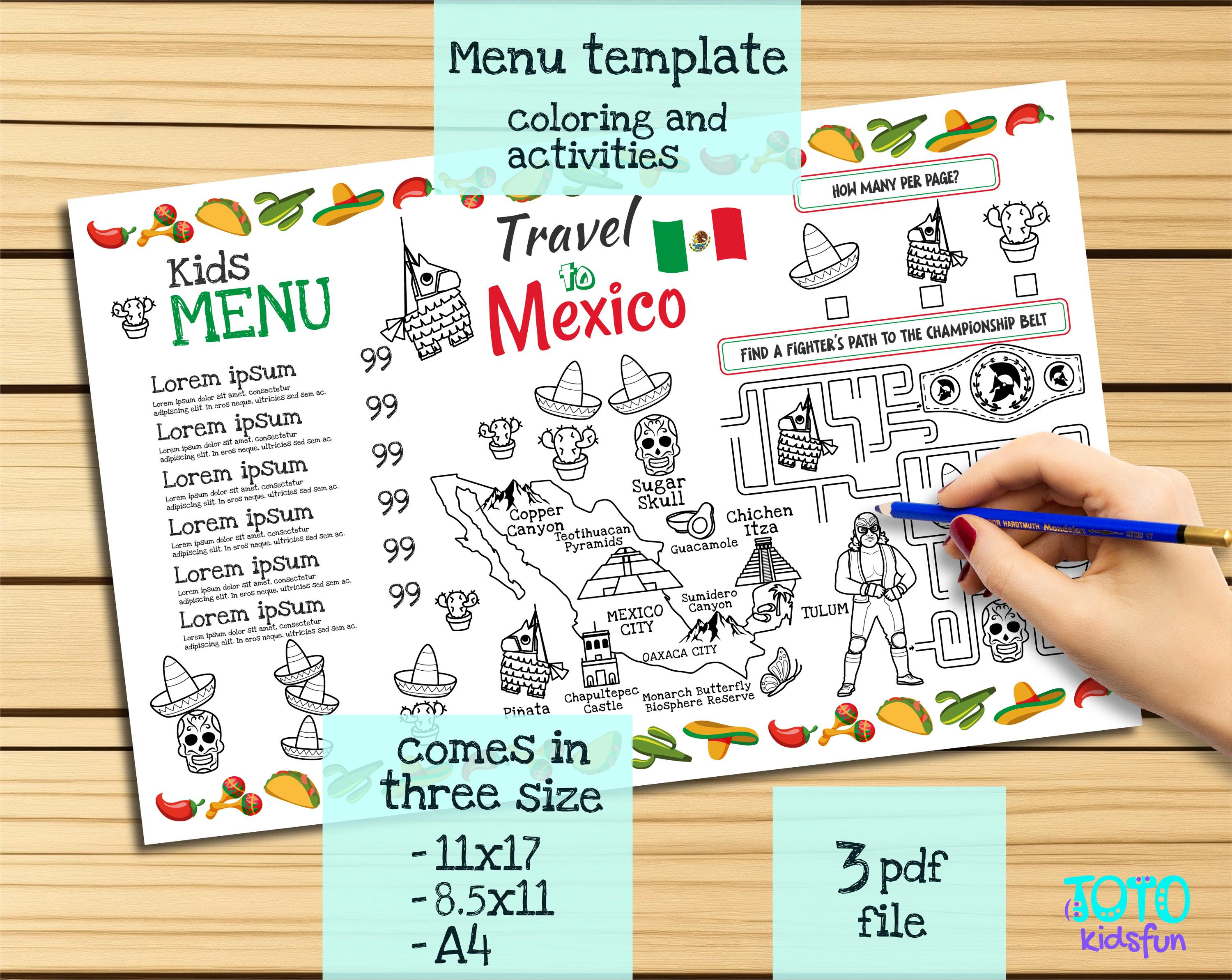 Mexican Menu Template for Kids. Mexican Restaurant Menu With a Map of ...